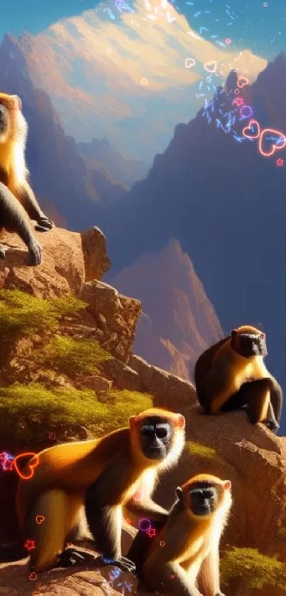 Mountain Monkeys in Sunlight - free download