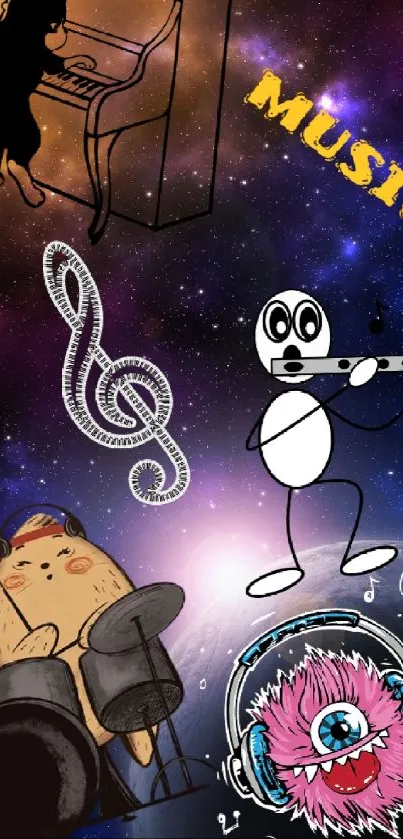 Musical Galaxy Cartoon Wallpaper - free download