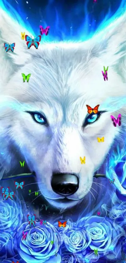 Mystical Blue Wolf Wallpaper - free download