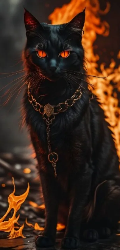 Mystical Cat in Fiery Flames - free download