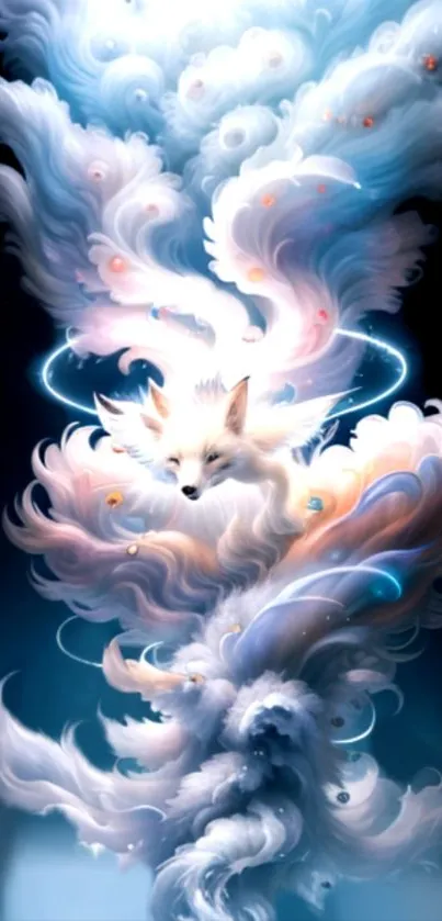 Mystical Fox in Celestial Clouds - free download