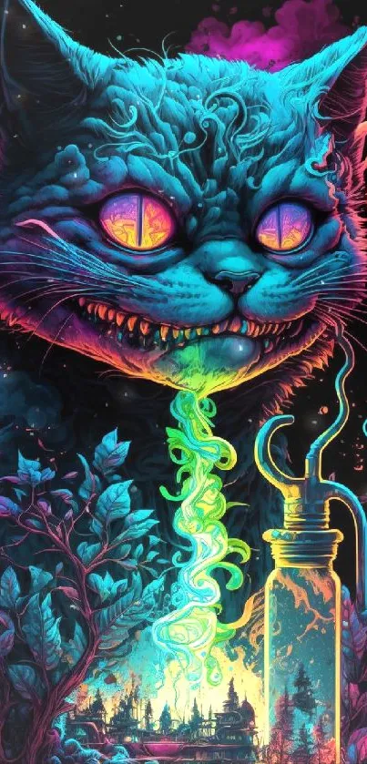 Mystical Neon Cat Art Wallpaper - free download