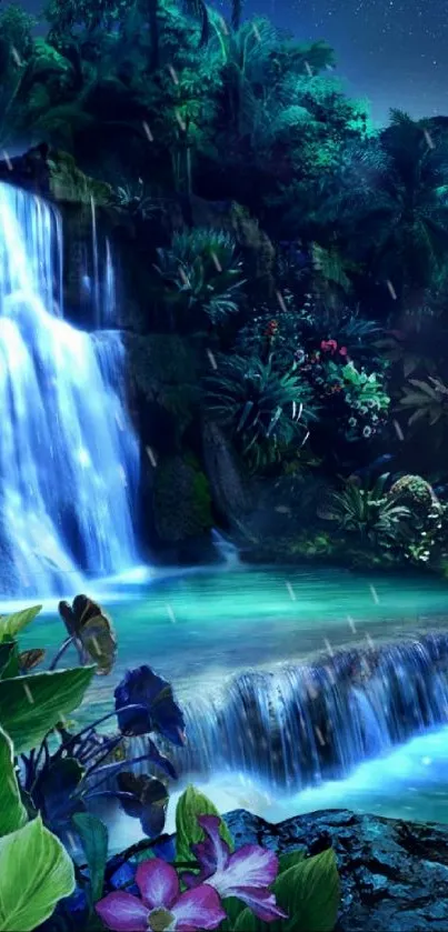 Mystical Night Waterfall Scene - free download