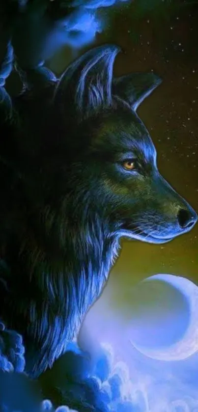 Mystical Wolf and Crescent Moon - free download