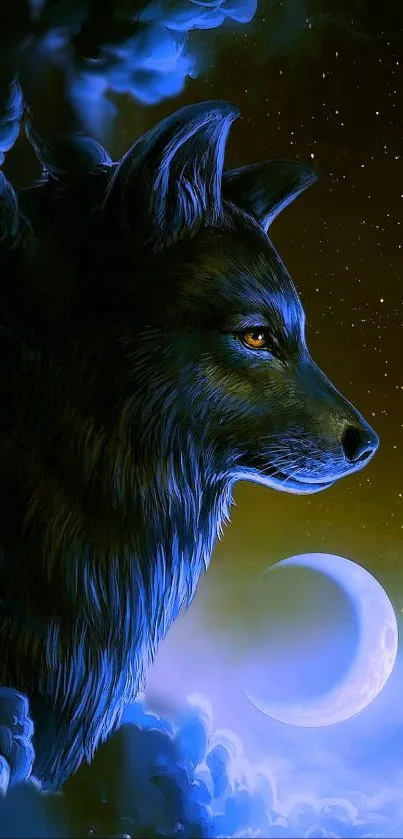 Mystical Wolf and Moon Art - free download