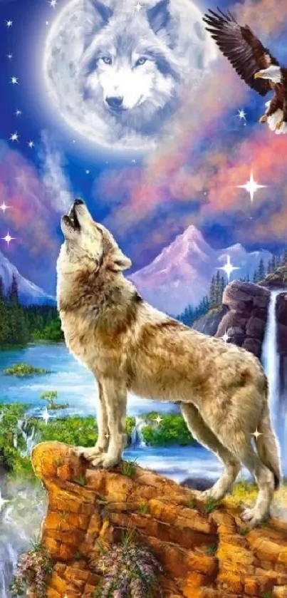 Mystical Wolf Mountain Scene - free download