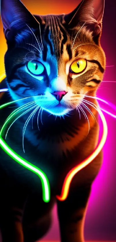 Neon Cat with Colorful Glow - free download