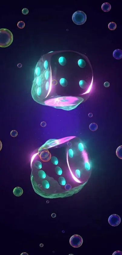 Neon Dice with Floating Bubbles - free download