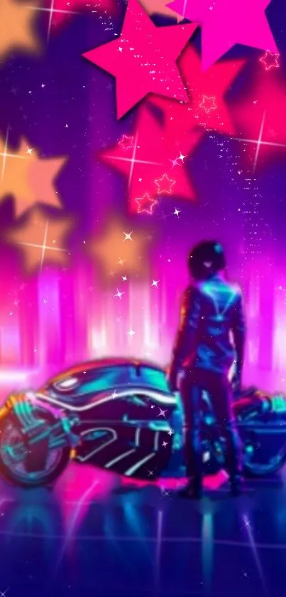 Neon Motorcycle Starry Night - free download