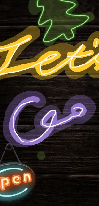 Neon Sign on Wooden Background - free download