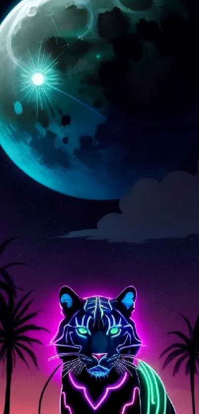 Neon Tiger Under Cosmic Moon - free download
