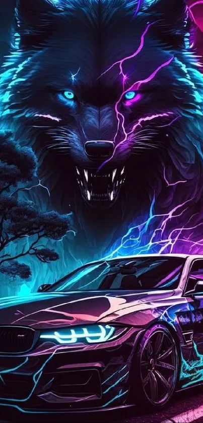 Neon Wolf Car Wallpaper - free download