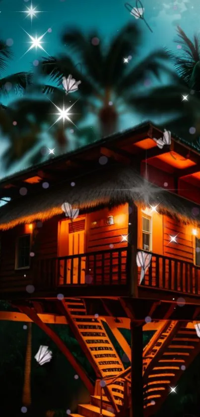 Night Treehouse Wallpaper - free download