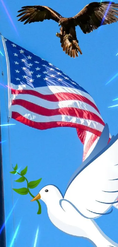 Patriotic Flag and Birds - free download