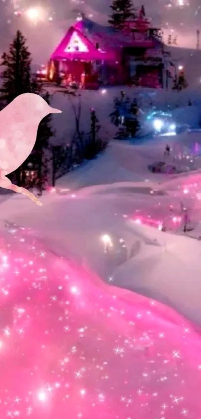 Pink Dreamland Winter Scene - free download