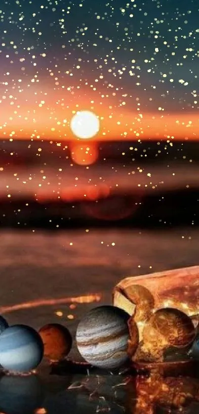Planets on a Beach at Sunset - free download