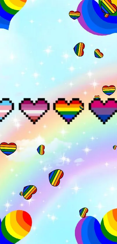 Rainbow Hearts Pixel Art Wallpaper - free download