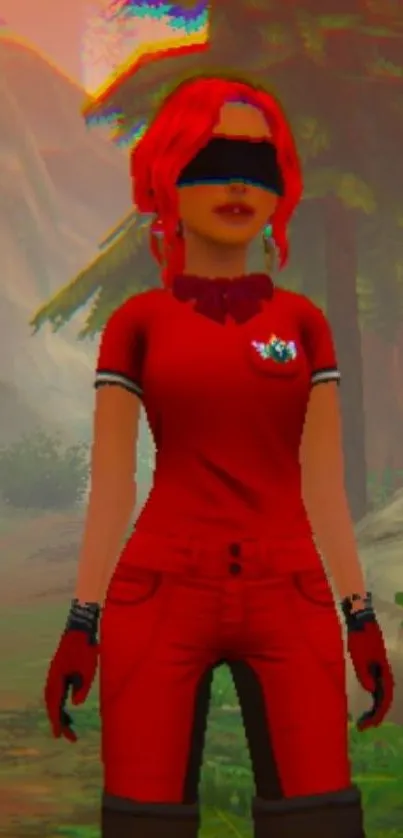 Vibrant Red Avatar in Forest - free download