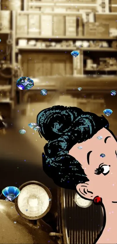 Retro Cartoon with Diamonds - free download