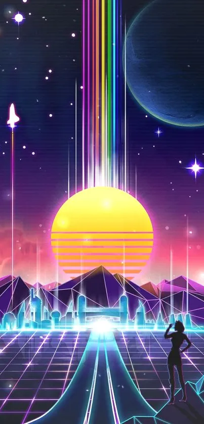 Retro Futuristic Neon Sunset - free download