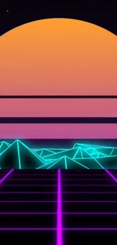 Retro Neon Sunset Wallpaper Free Download