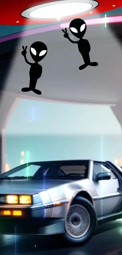 Retro UFO and Car Wallpaper - free download