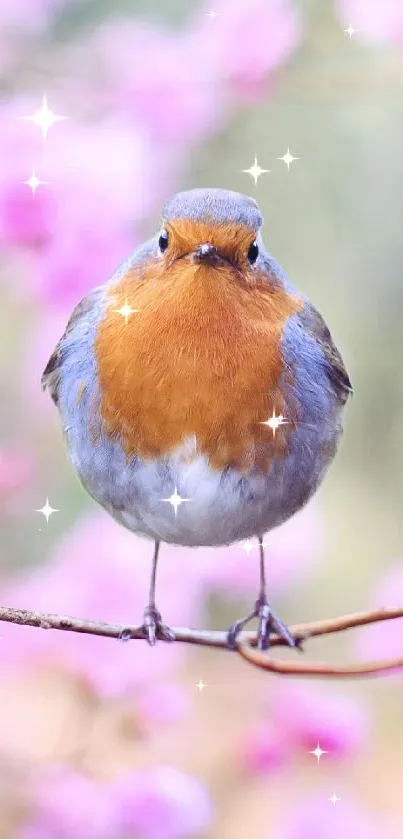 Robin with Blooming Flowers - free download