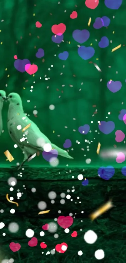 Romantic Doves Green Background - free download