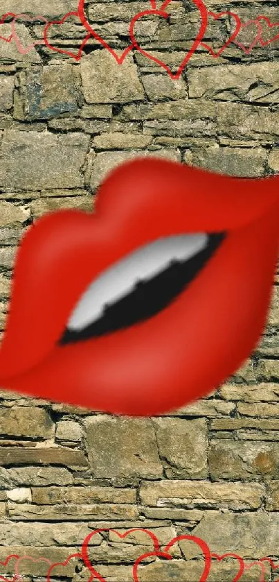 Romantic Stone Wall Lips Art - free download