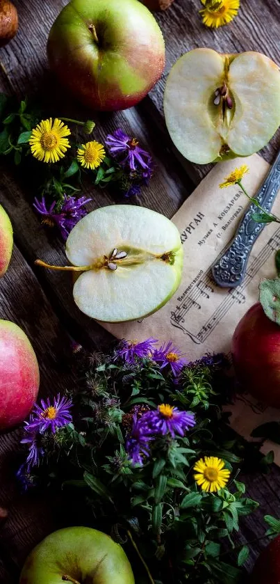 Rustic Apple and Flower Wallpaper - free download