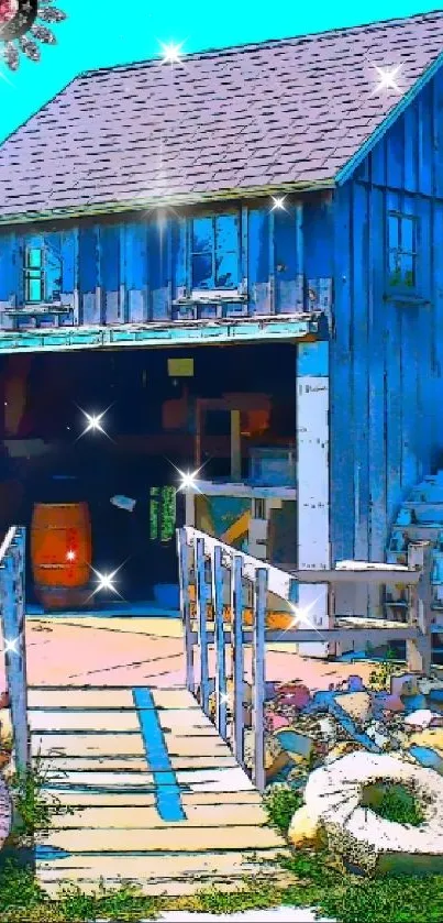 Rustic Blue Barn Scene - free download