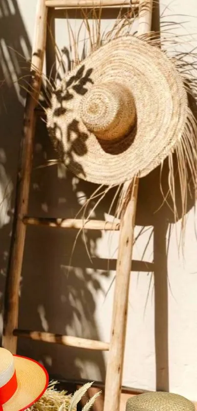 Rustic Ladder with Straw Hat - free download