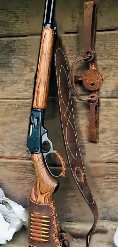 Rustic Rifle and Wood Wall - free download