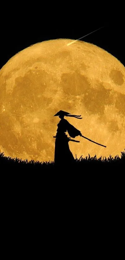 Samurai and Full Moon Silhouette - free download