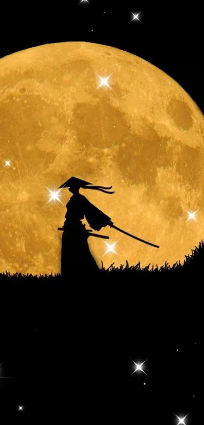 Samurai Silhouette Under Moon - free download