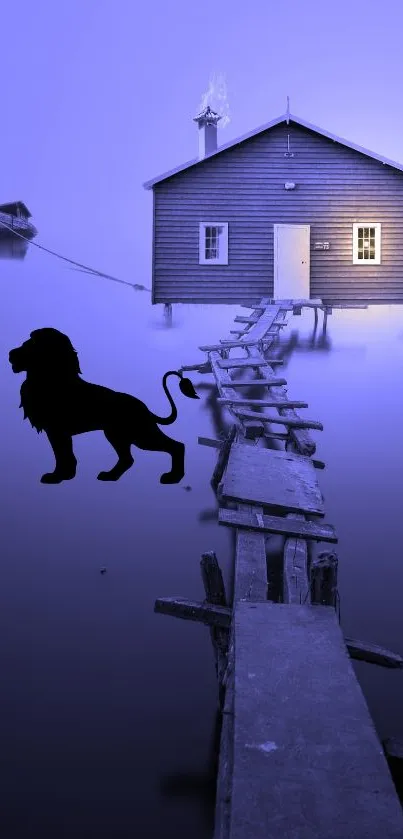 Serene Misty Lion House Wallpaper - free download