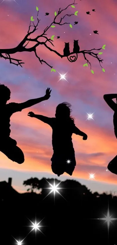 Silhouette Sunset Jump Wallpaper - free download