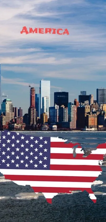 Skyline with USA Flag Overlay - free download