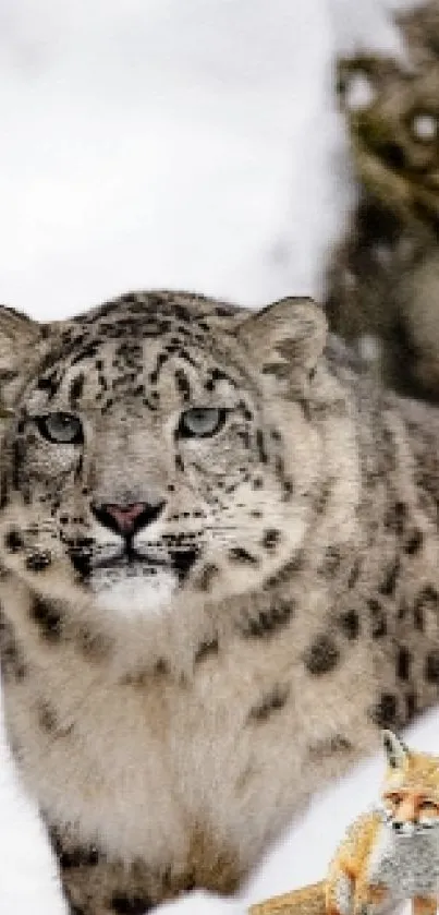 Snow Leopard in Winter Scene - free download