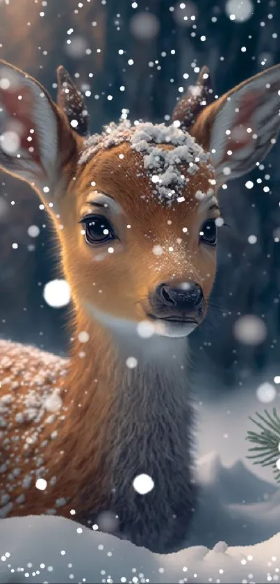 Snowy Fawn Winter Wallpaper - free download