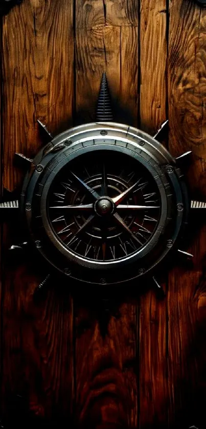 Steampunk Compass Wooden Wallpaper - free download