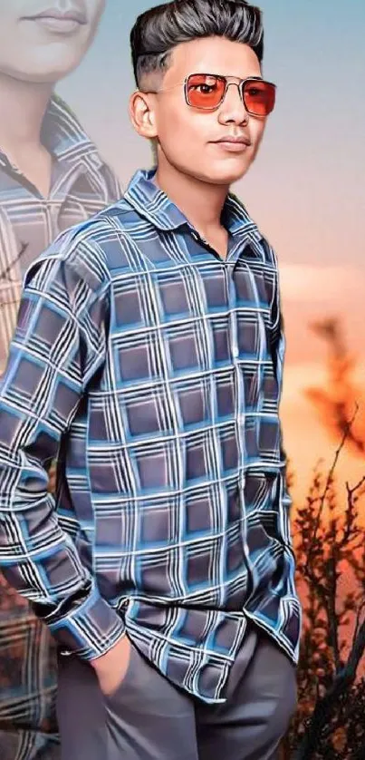 Stylish Man with Sunset Scene - free download