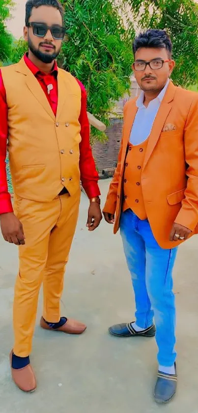 Stylish Men in Vibrant Suits - free download