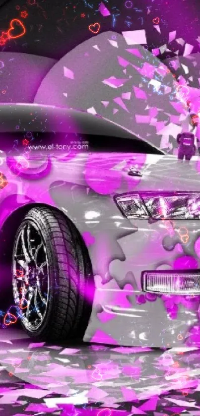 Stylish Pink Car Art Wallpaper - free download