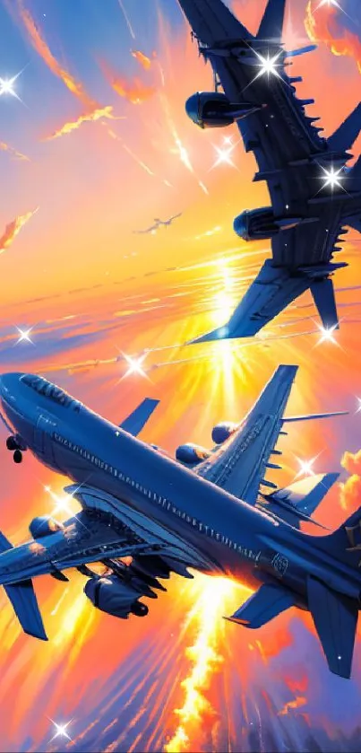Sunset Flight Airplanes Art - free download