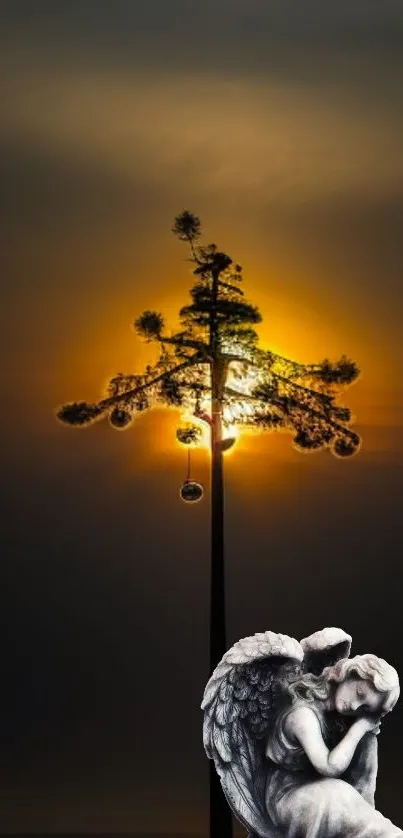 Sunset Silhouette with Angel - free download