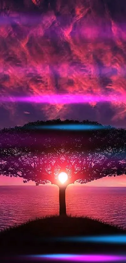 Sunset Tree Silhouette Art - free download