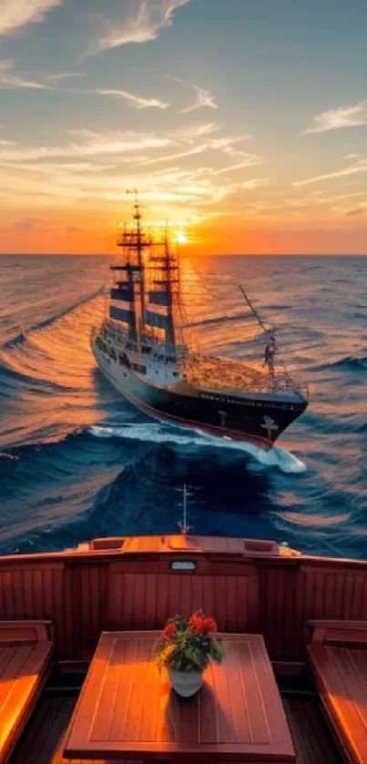 Sunset Voyage Ship Wallpaper - free download
