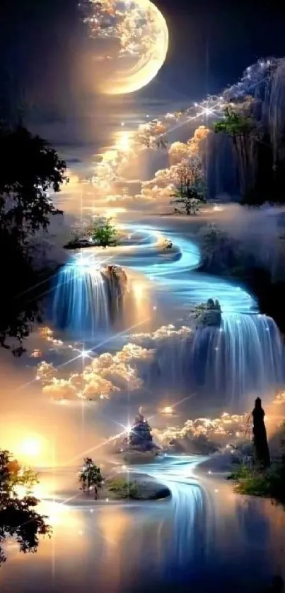 Surreal Moonlit Waterfall Scene - free download