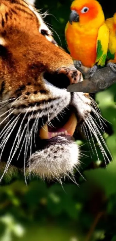 Tiger and Parrots Wallpaper - free download